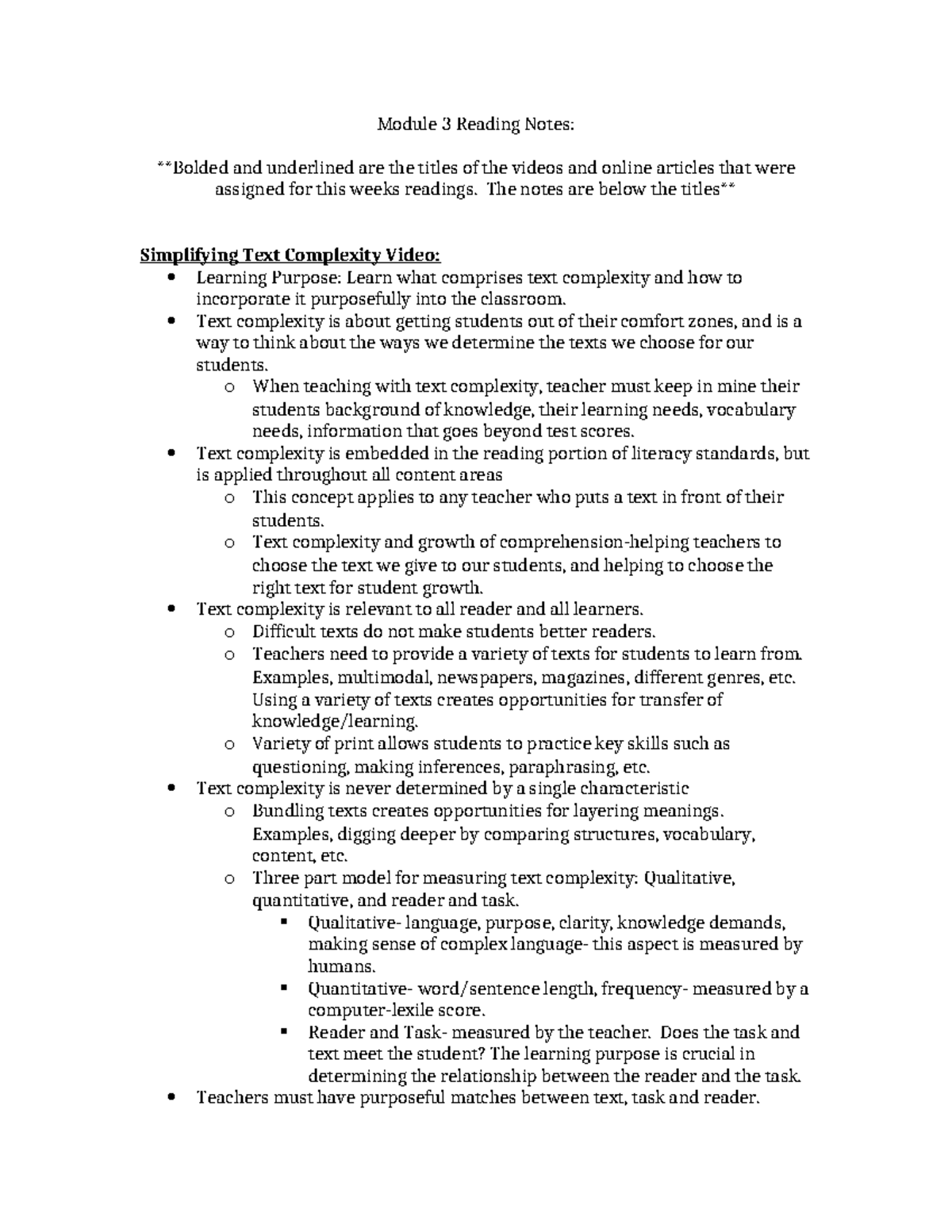 Module 3 Reading Notes - Module 3 Reading Notes: Bolded and underlined ...
