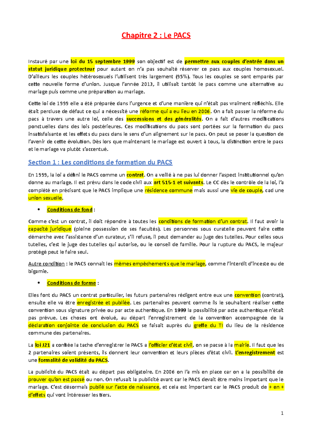 Chapitre 2. Le PACS - Chapitre 2 : Le PACS Instauré par une loi du 15 ...