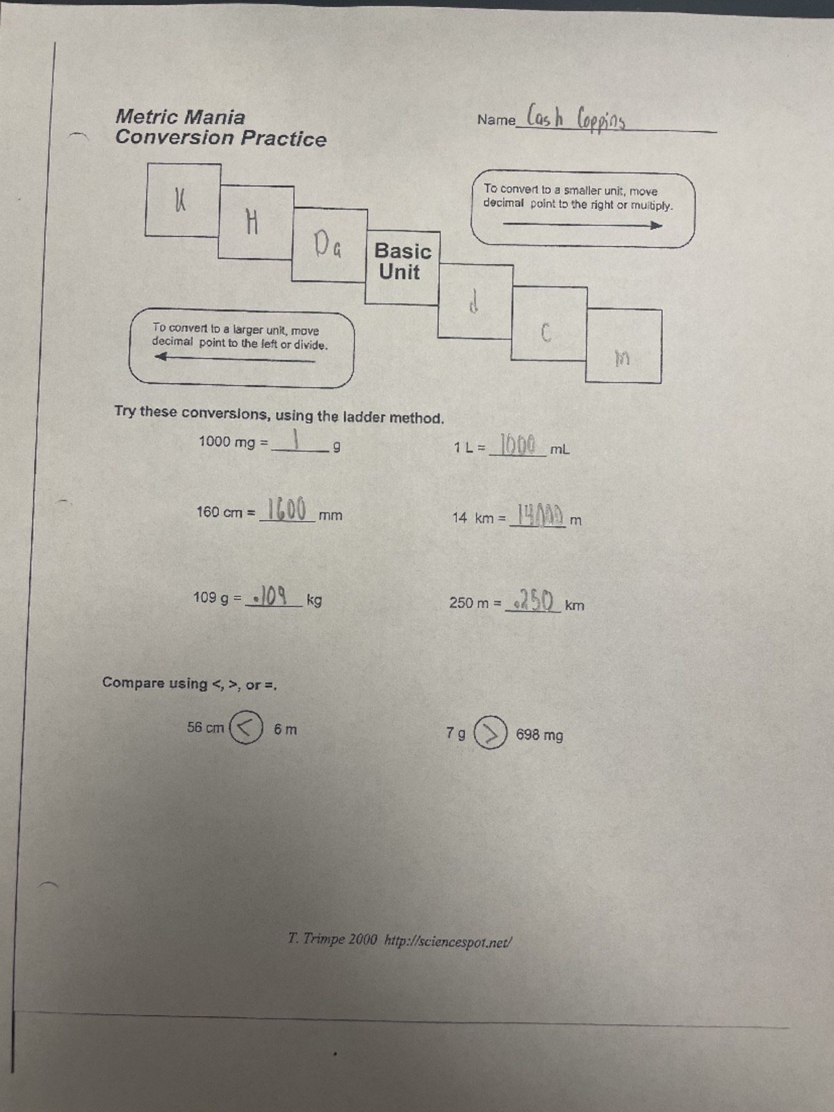 Conversion Practice - Don't take this serious. - Metric Mania Name Cash ...