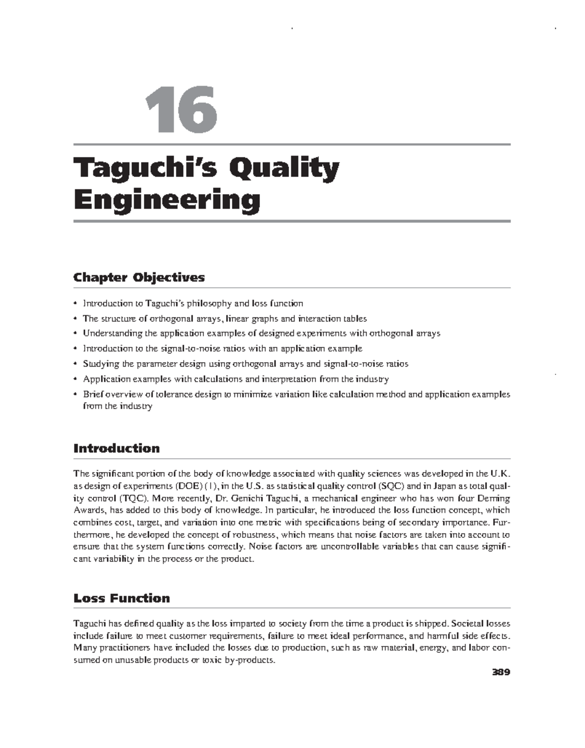 Total Quality Management - 389 16 Taguchi’s Quality Engineering Chapter ...