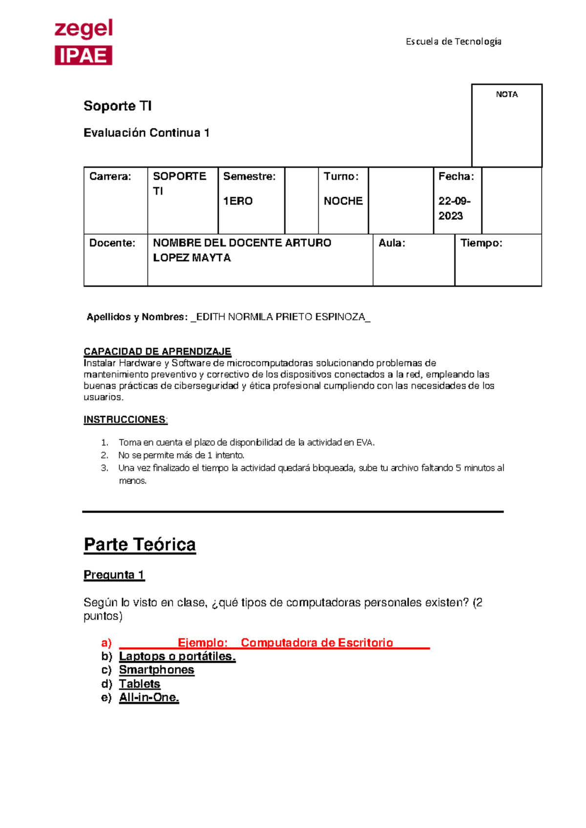 Continua 1-Soporte TI - 2023-2 Edith Prieto Espinoza - Soporte TI ...