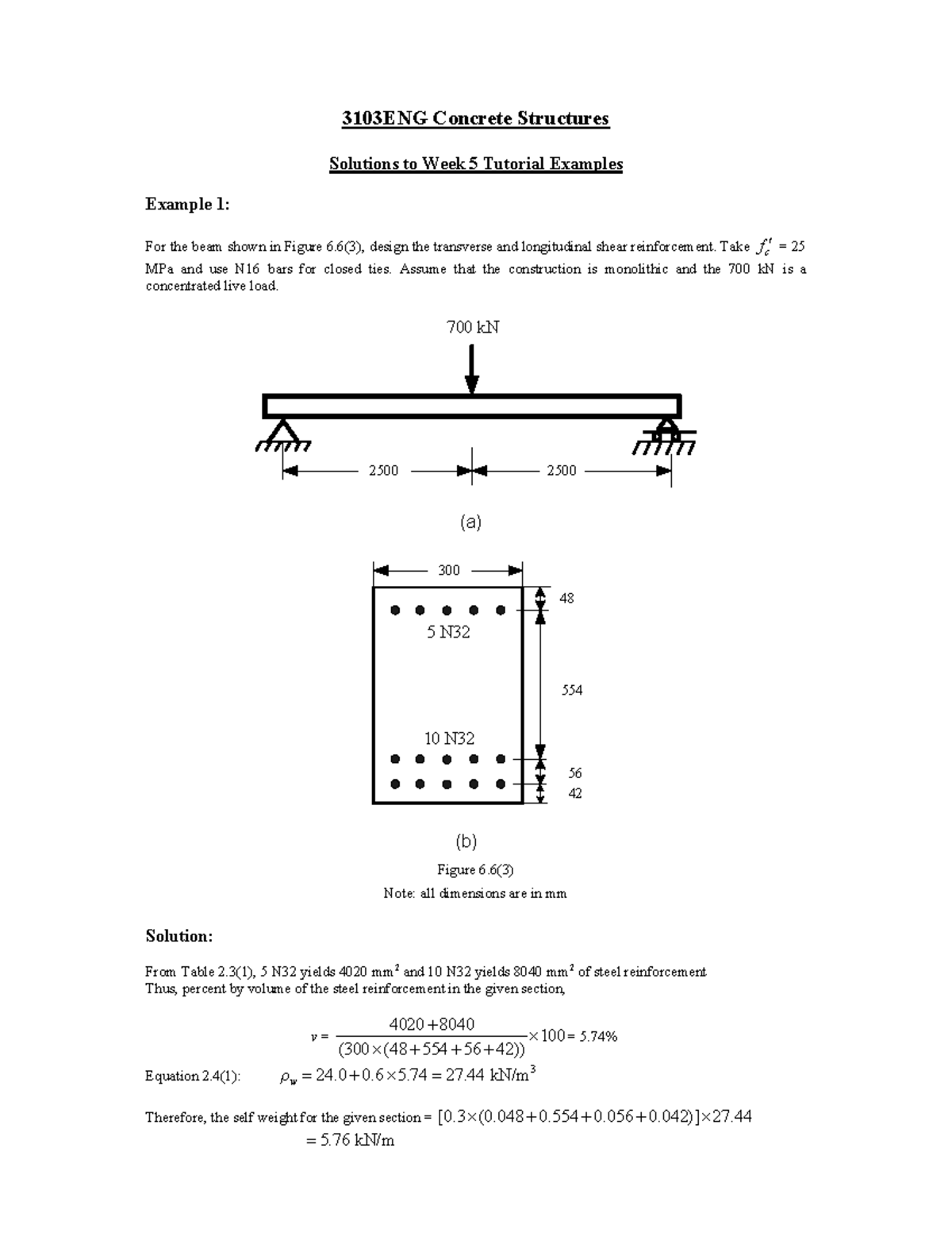 Tutorial 5 - Week 5 - Solutions - 3103ENG Concrete Structures Solutions to Week 5 Tutorial ...