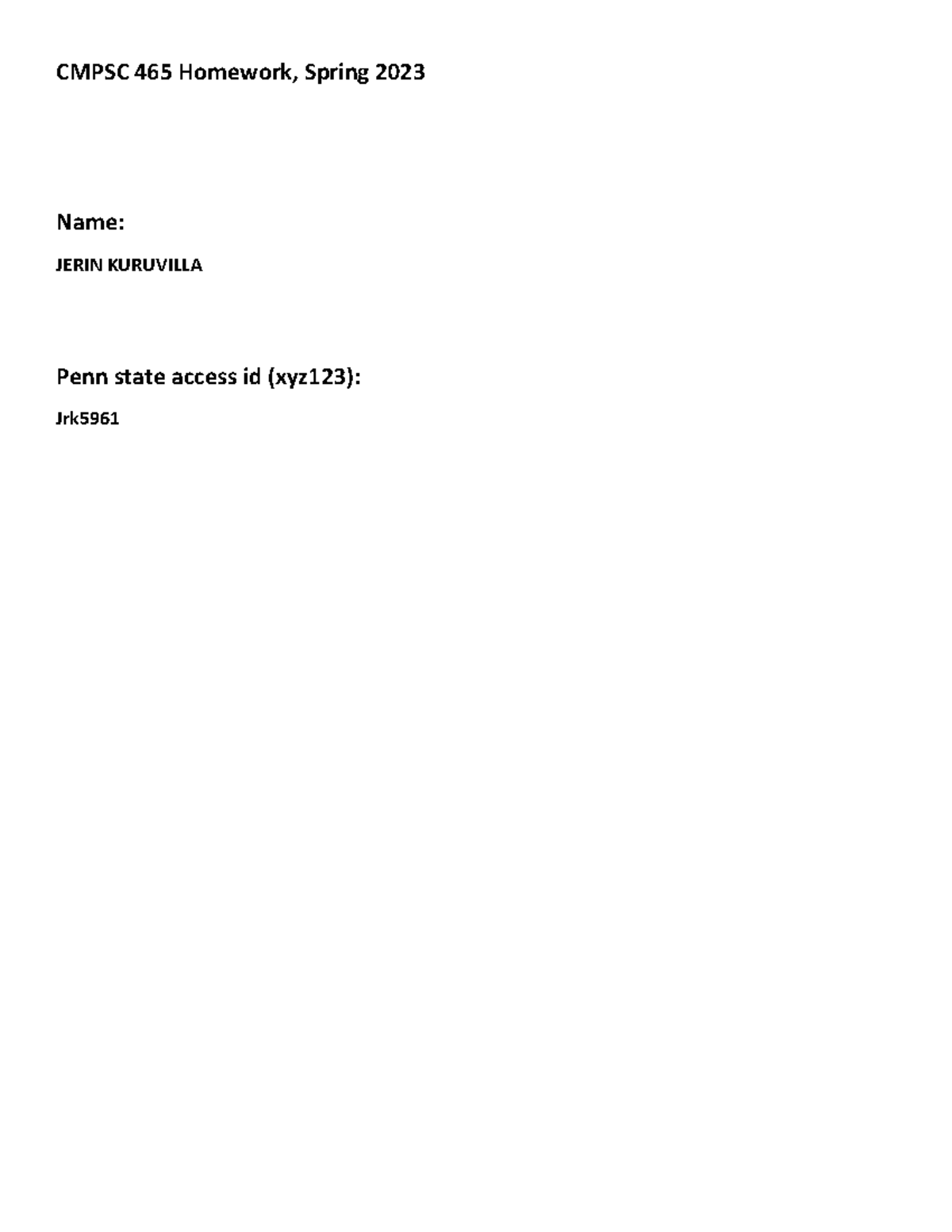 465 hw 5 - homework - CMPSC 465 Homework, Spring 2023 Name: JERIN ...