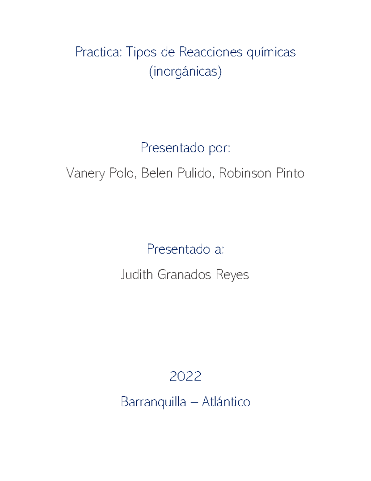 Practica Tipos de reacciones quimicas vanery - Practica: Tipos de ...