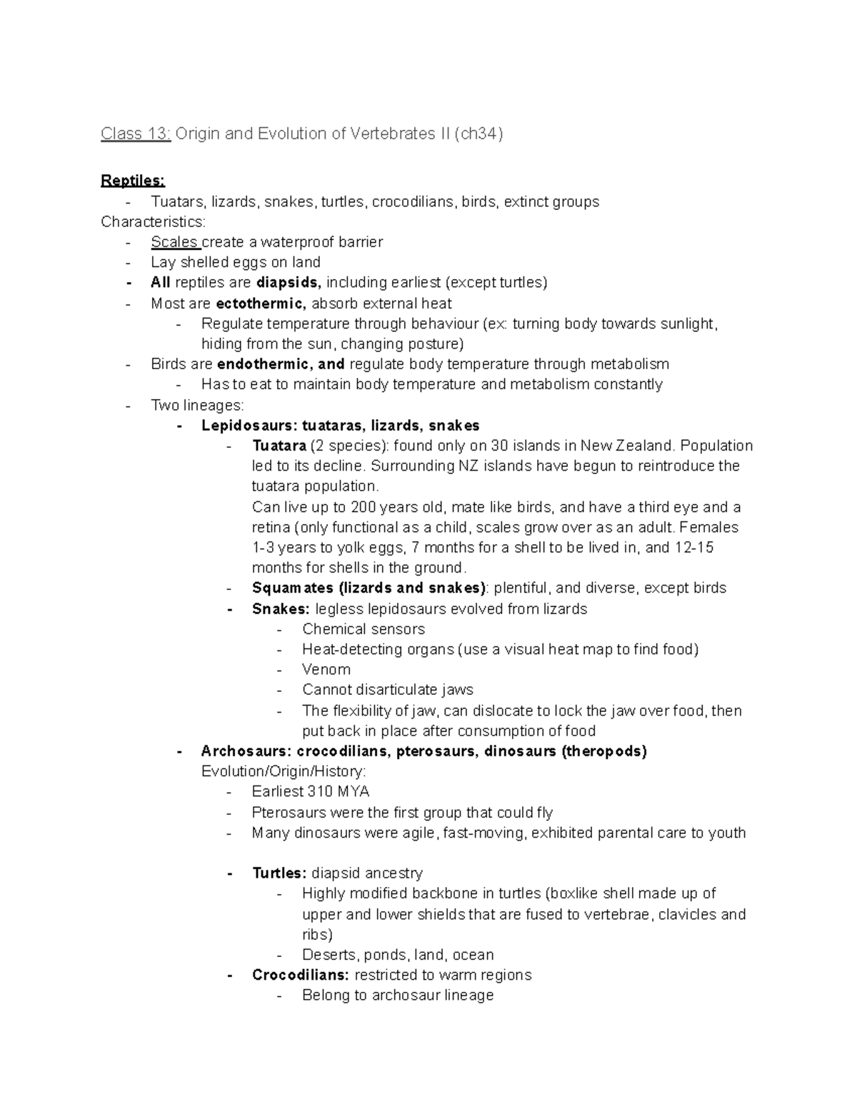 Origin and Evolution of Vertebrates II Notes - Class 13: Origin and ...