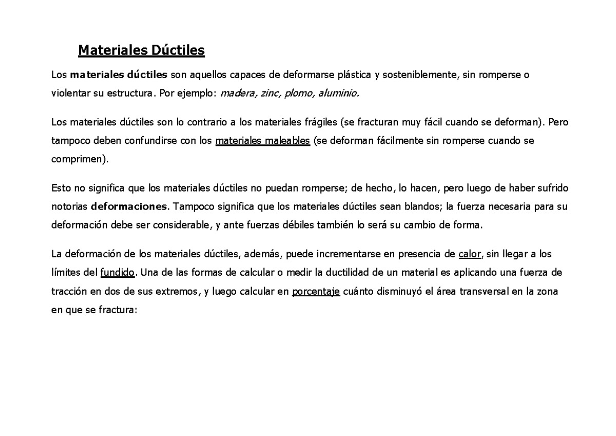 Materiales Dúctiles - DESCRIPCION - Materiales Dúctiles Los materiales ...