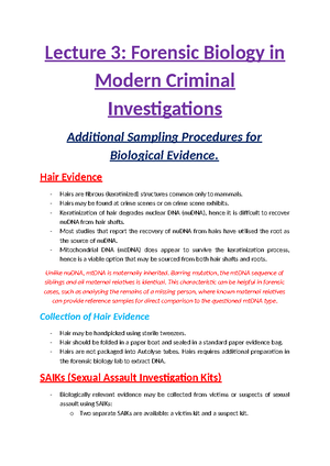 Lecture 1 - Introduction to forensic biology - Lecture 1: Introduction ...