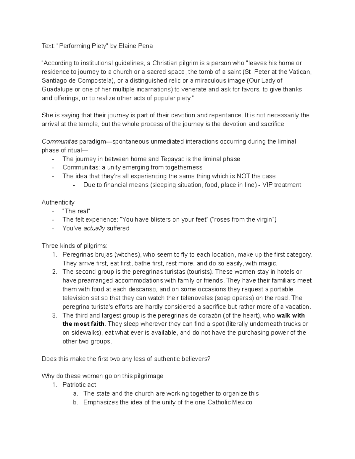 Notes on Performing Piety by Elaine Pena - Text: “Performing Piety” by ...