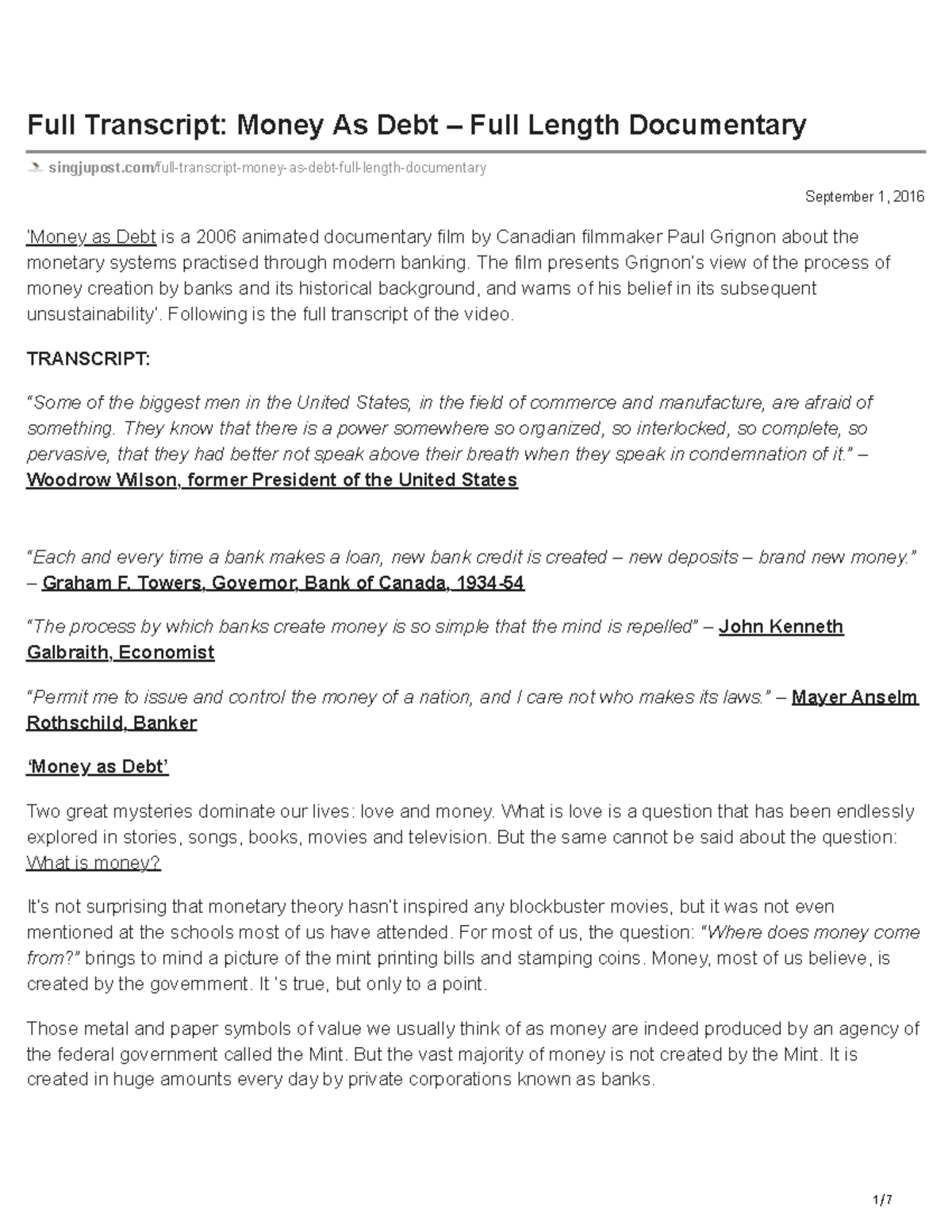 Money As Debt abridged transcript copy - September 1, 2016 Full ...