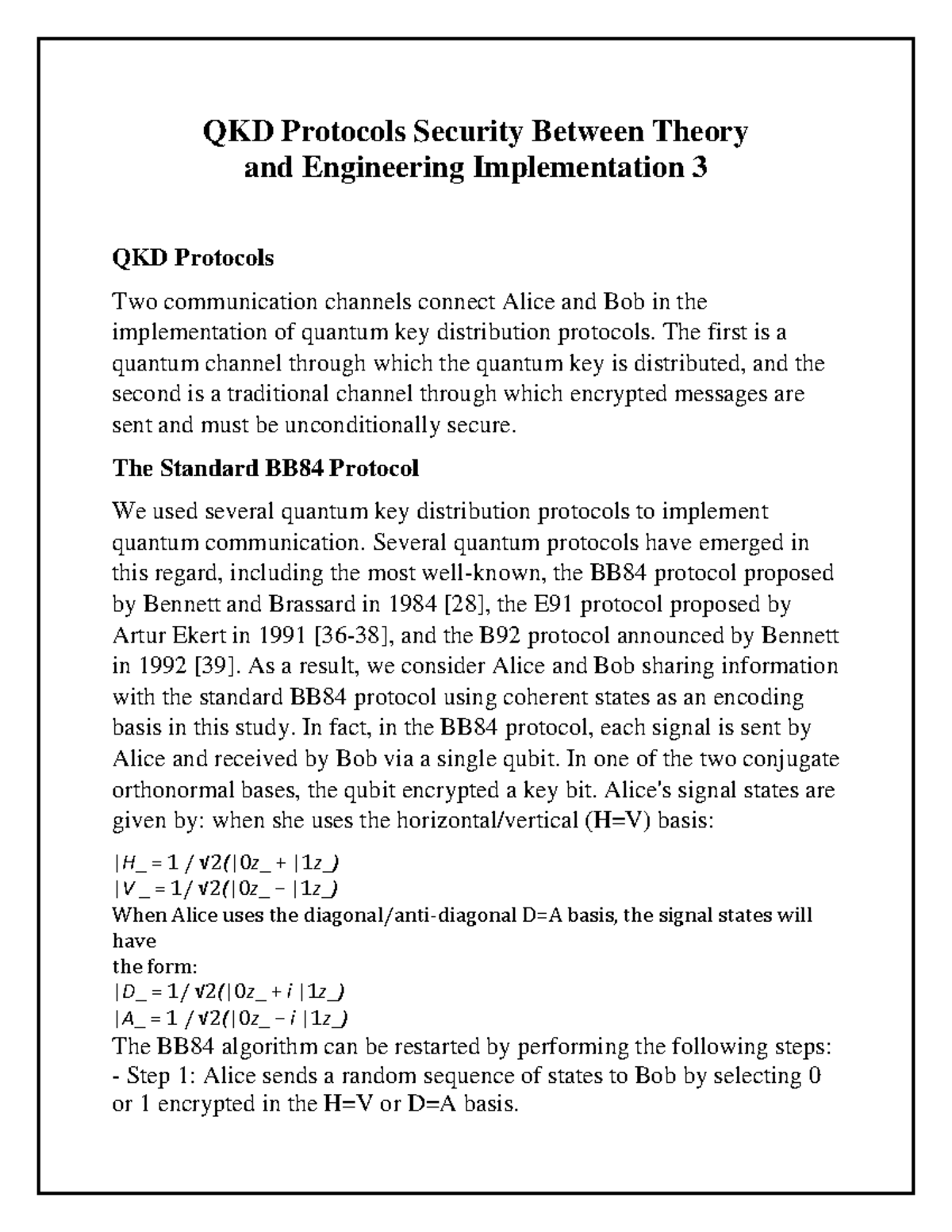 QKD Protocols Security Between Theory 3 - The first is a quantum ...
