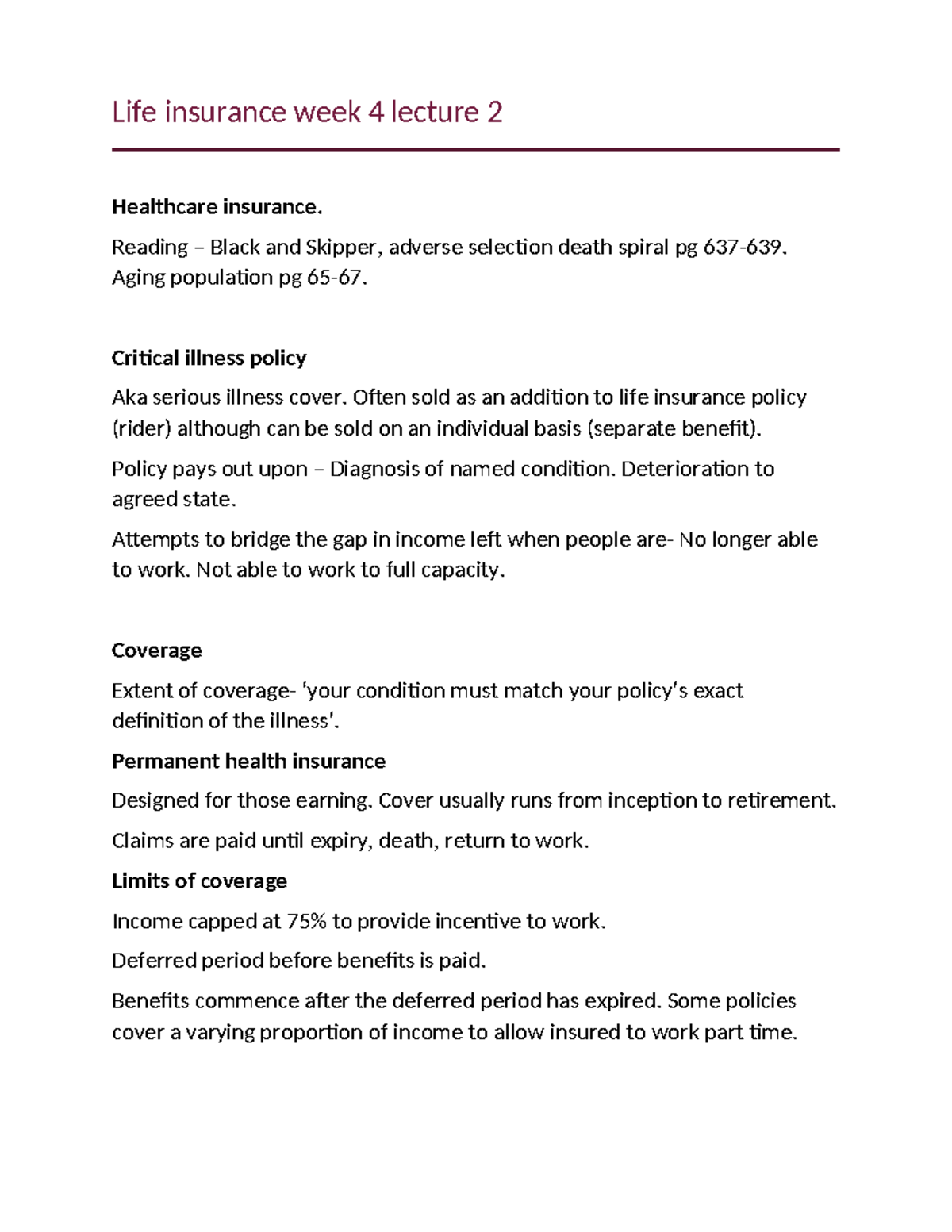Life insurance week 4 lecture 2 - Life insurance week 4 lecture 2 ...
