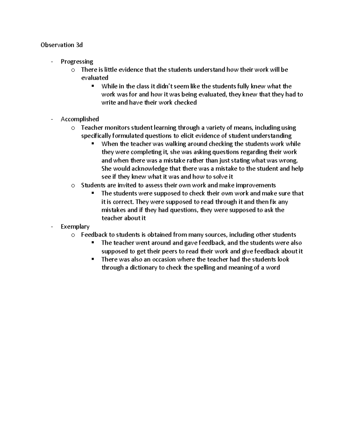class Observation 3d - Observation 3d Progressing o There is little ...