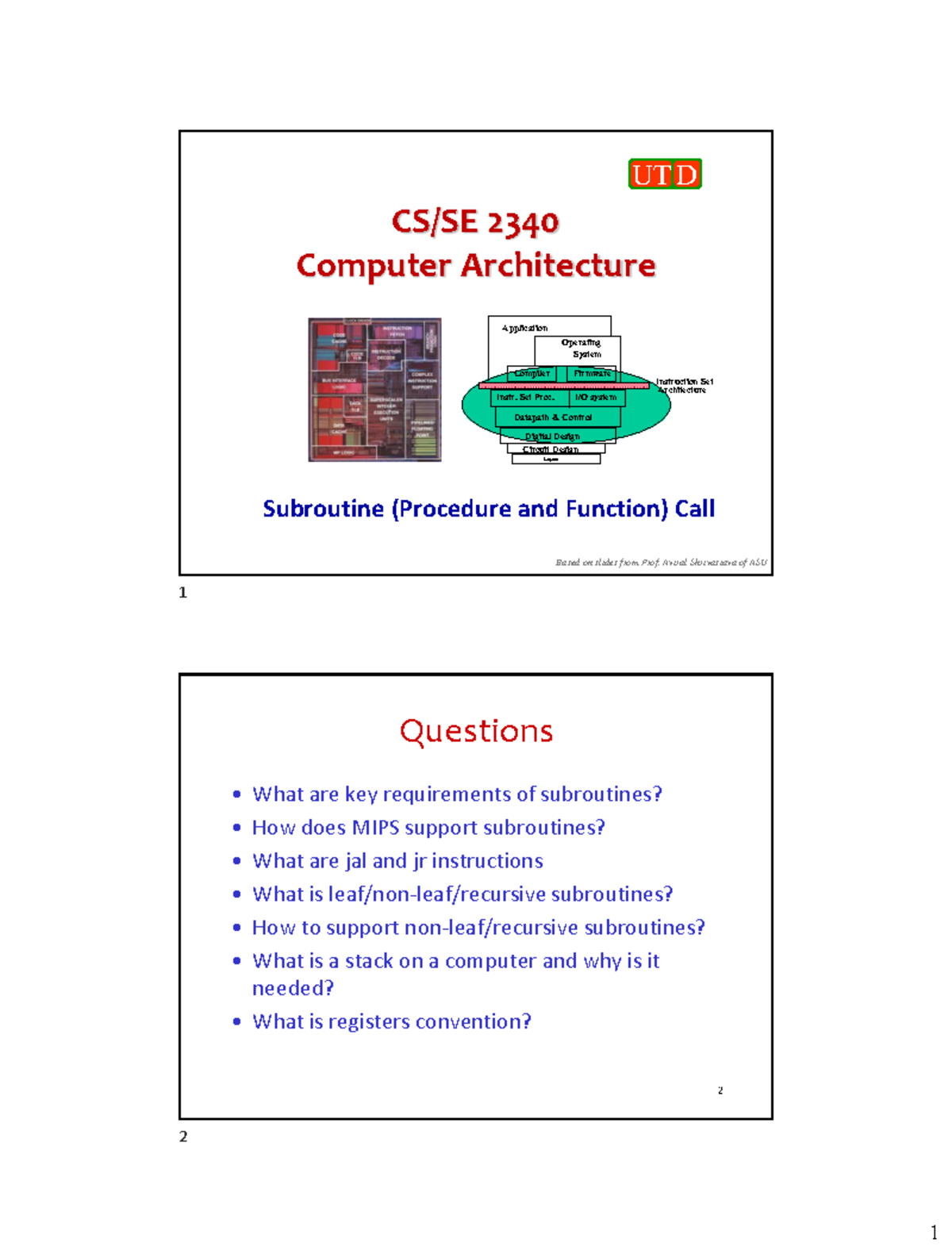 11 - Subroutine - Exam - Subroutine (Procedure and Function) Call UT D CS/SE 2340 Computer - Studocu