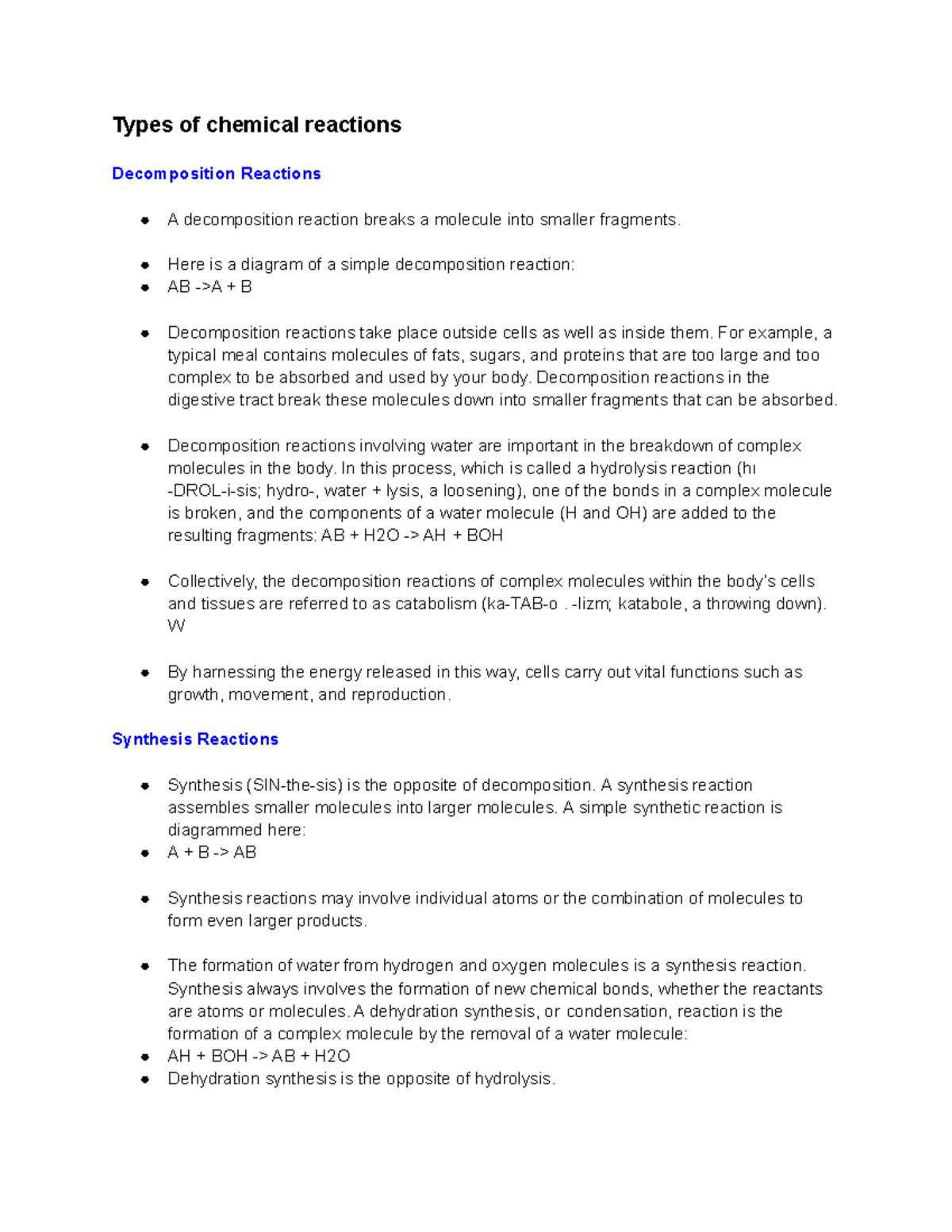 Types of chemical reactions - Types of chemical reactions Decomposition ...
