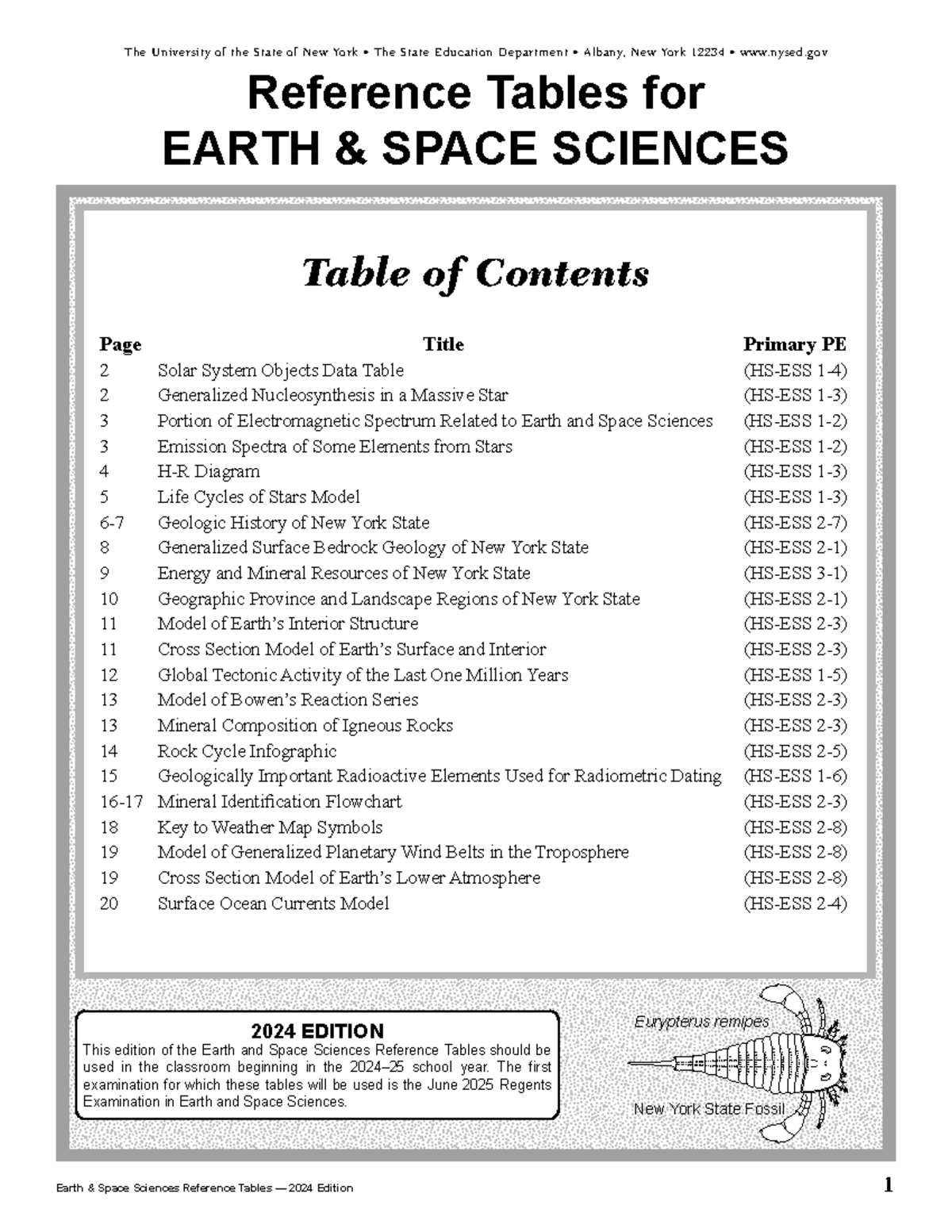 Earth space science ref tables 2024 - Reference Tables for EARTH ...