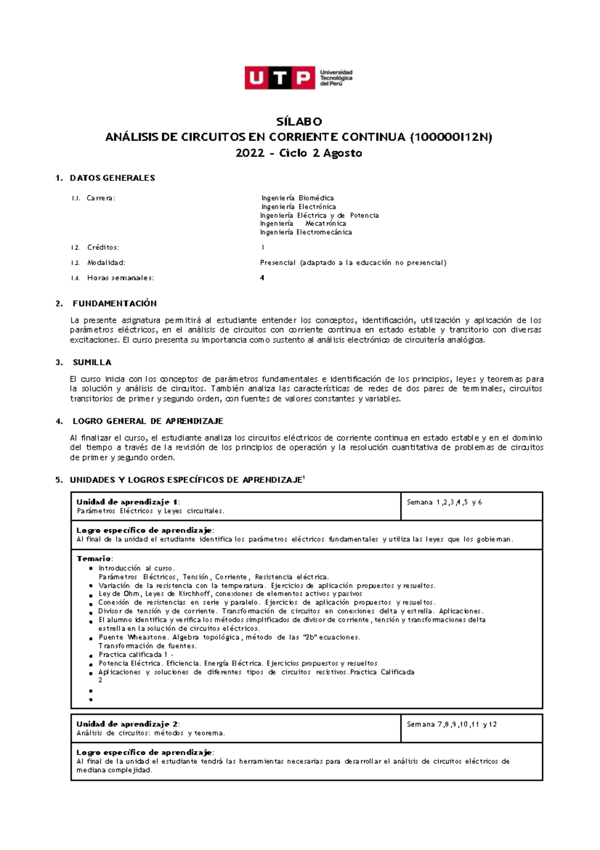 100000 I12N Analisis De Circuitos En Corriente Continua - SÍLABO ...