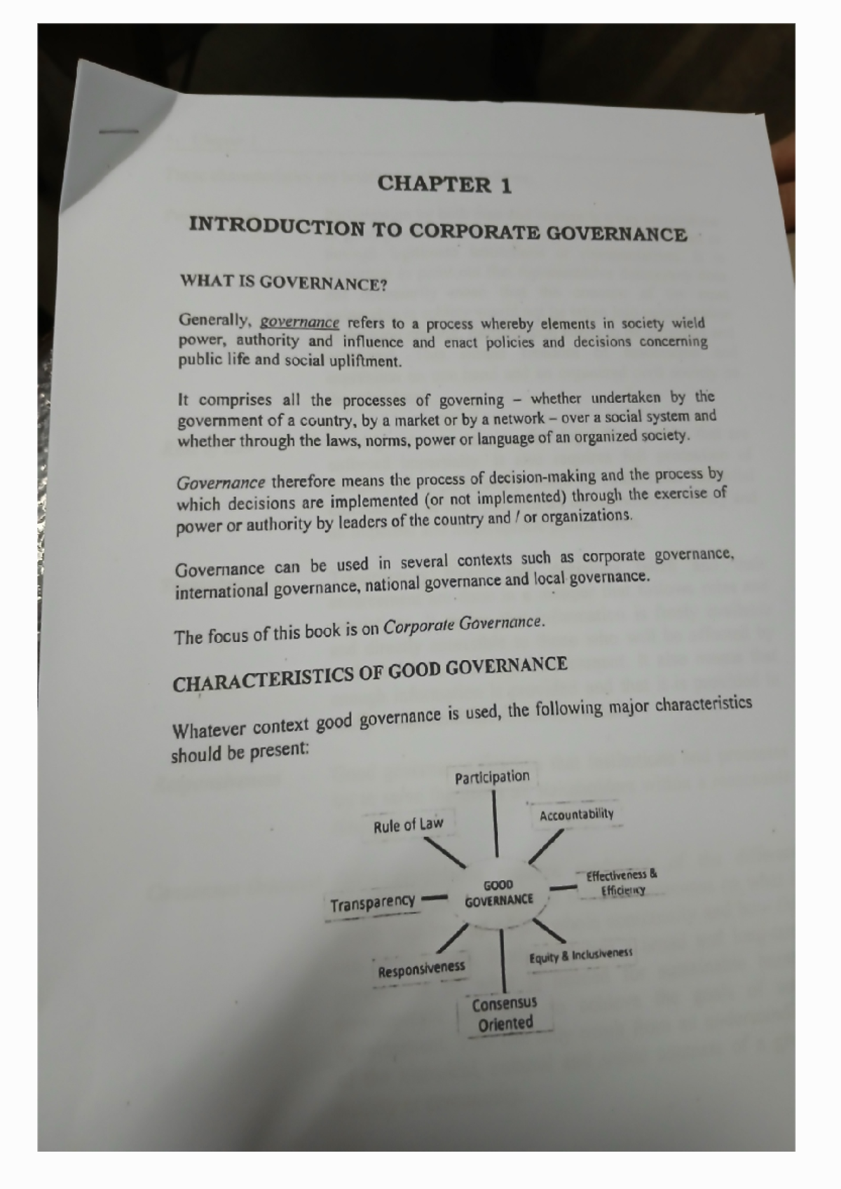 Governance - notes from book. - CHAPTER 1 INTRODUCTION TO CORPORATE ...