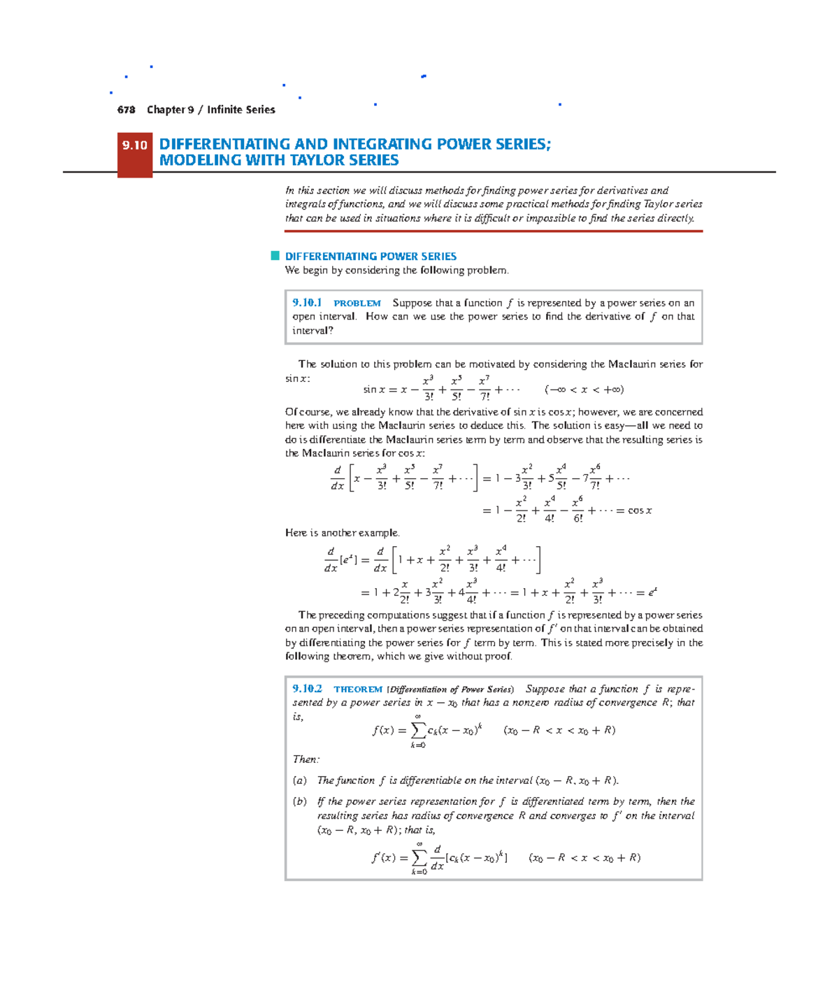 Math work ch9-10 - Math work - 678 Chapter 9 / Infinite Series 9 DIFFERENTIATING AND INTEGRATING ...