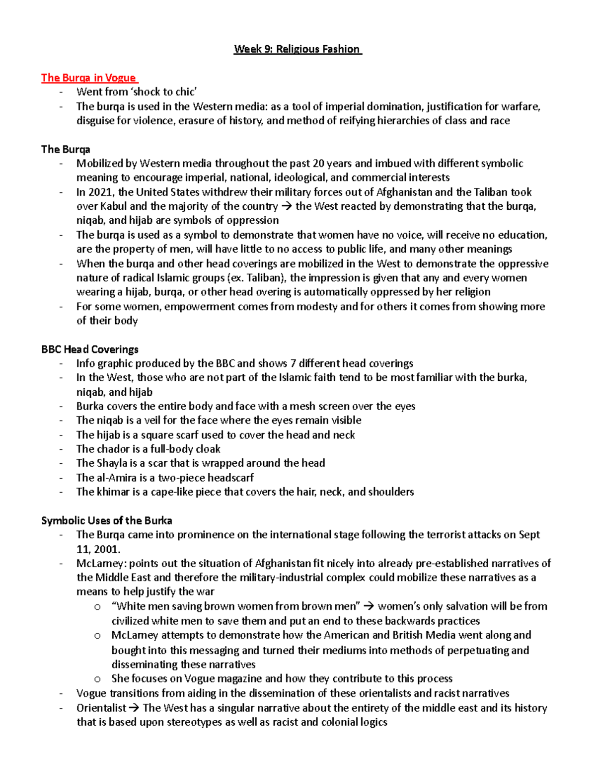 GSWS 2164 Week 9 - Lecture notes for week 9 - Week 9: Religious Fashion ...