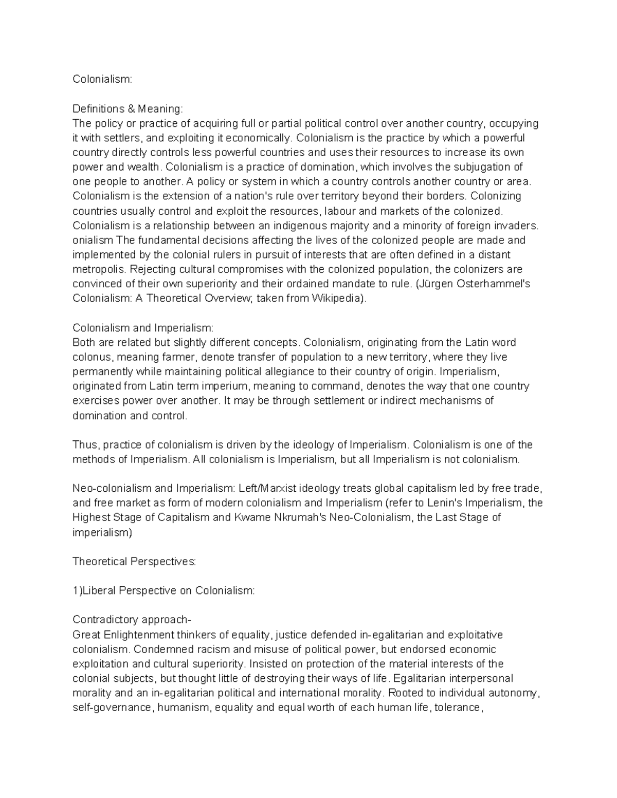 Colonialism - Summary BA(P) political science - Colonialism ...