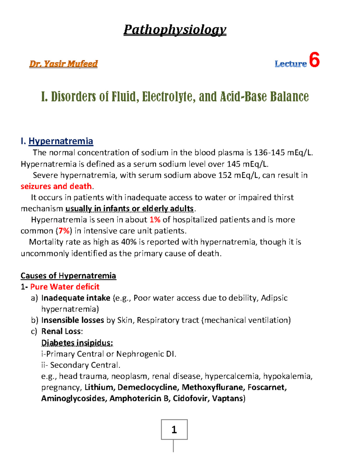 I. Disorders of Fluid, Electrolyte, and Acid-Base Balance ...
