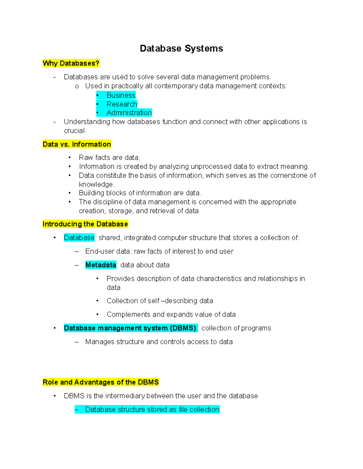Systems for databases - Database Systems Why Databases? - Databases are ...
