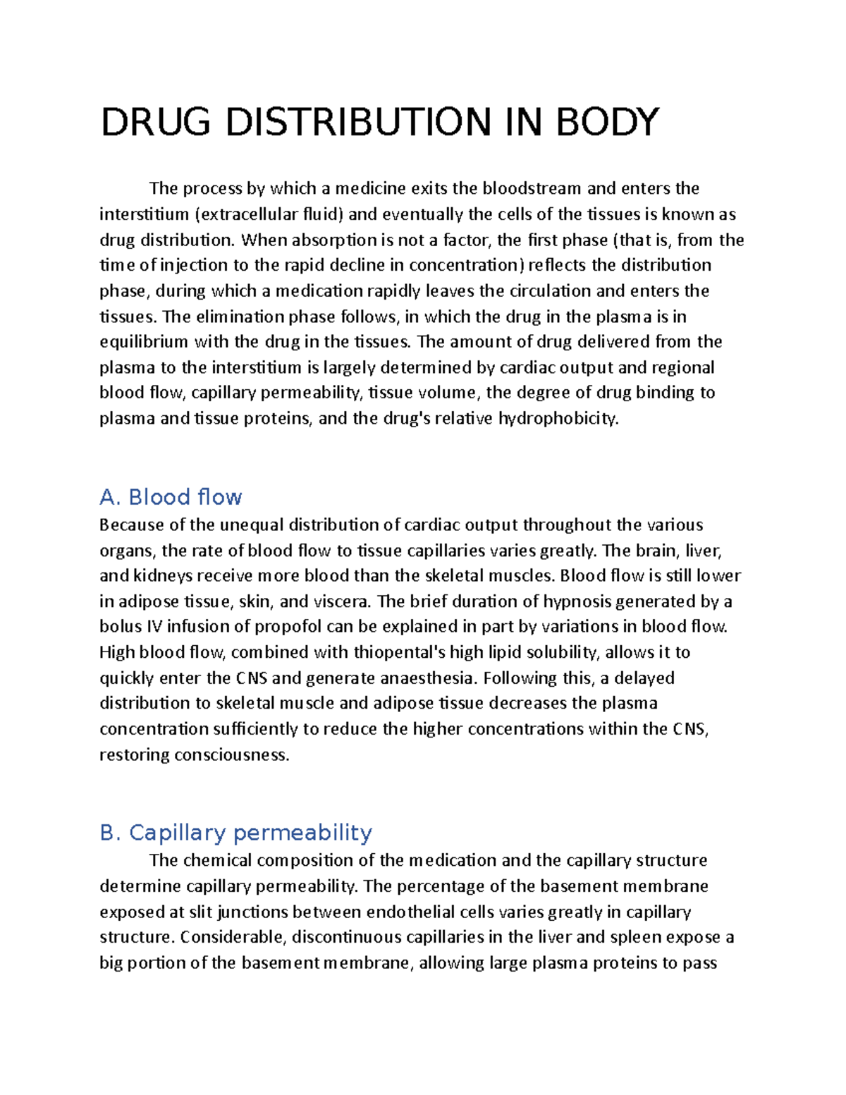 DRUG Distribution IN BODY - DRUG DISTRIBUTION IN BODY The process by ...