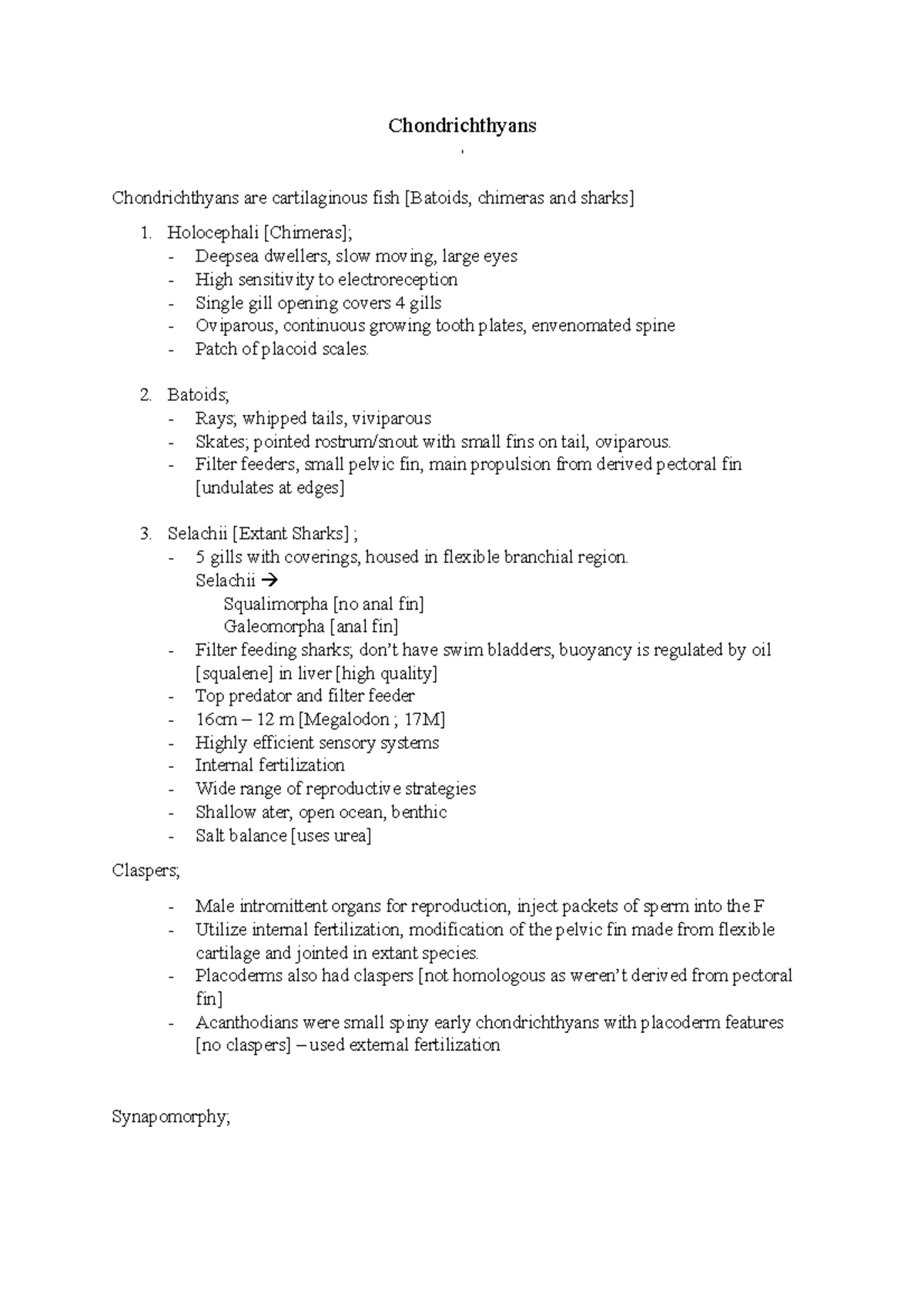 Chondrichthyans - W2 Vertebrate Zoology - Chondrichthyans ...