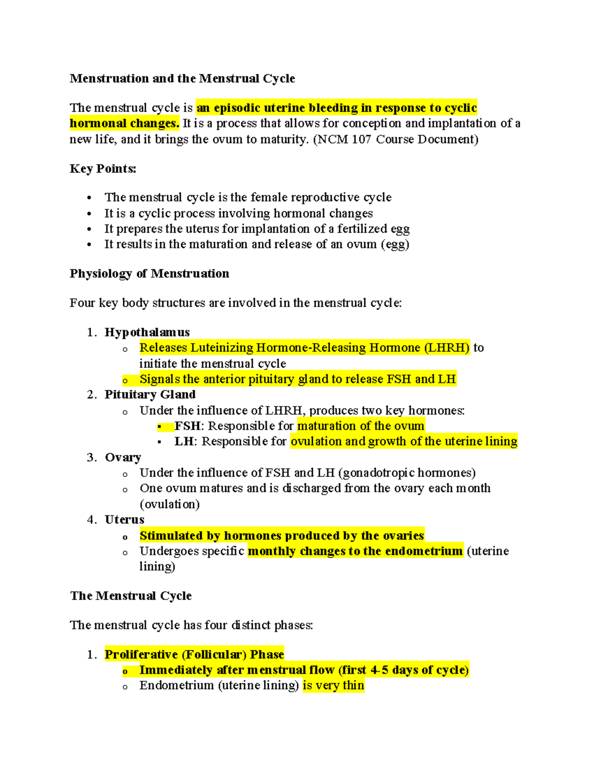 Maternal AND Child Nursing Module 1 - Menstruation and the Menstrual ...