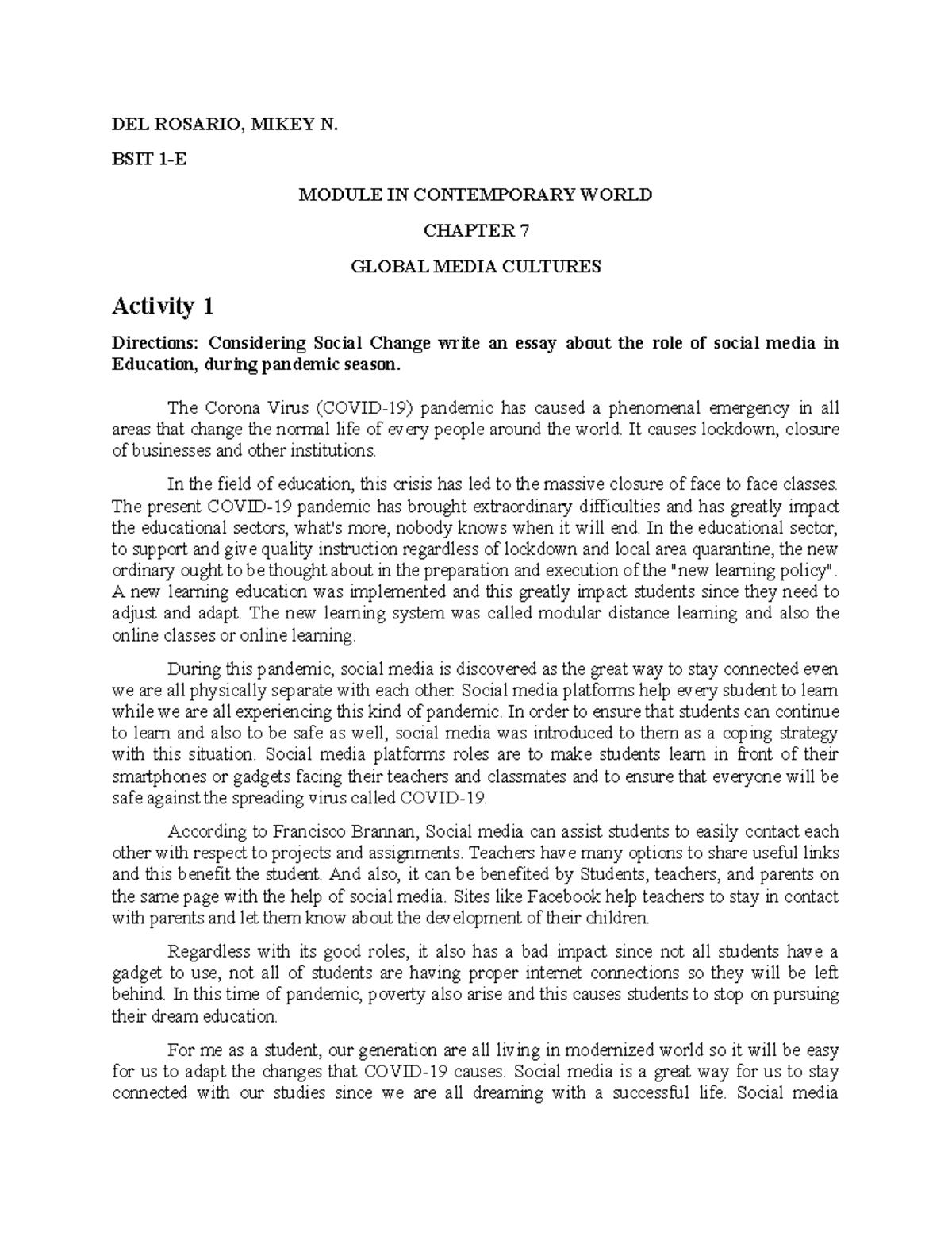 Chapter 7 of the Acivity 12 - DEL ROSARIO, MIKEY N. BSIT 1-E MODULE IN ...