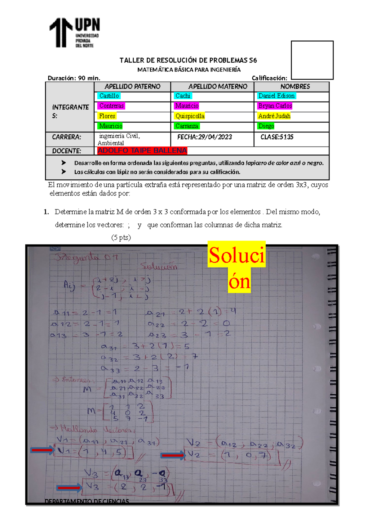 TRP S6 BASE DE UN Espacio Vectorial 2 Grupo 01 - TALLER DE RESOLUCIÓN ...