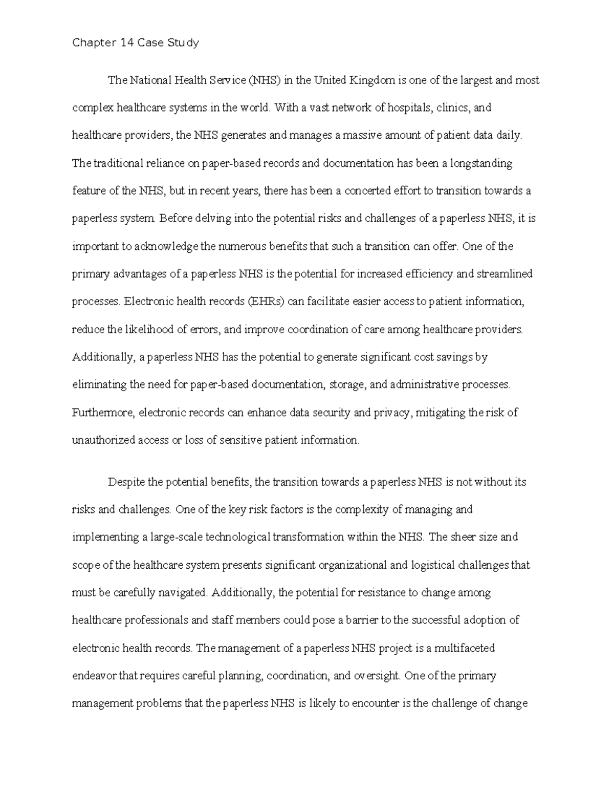 Chap 14 Case Study - Chapter 14 Case Study The National Health Service ...