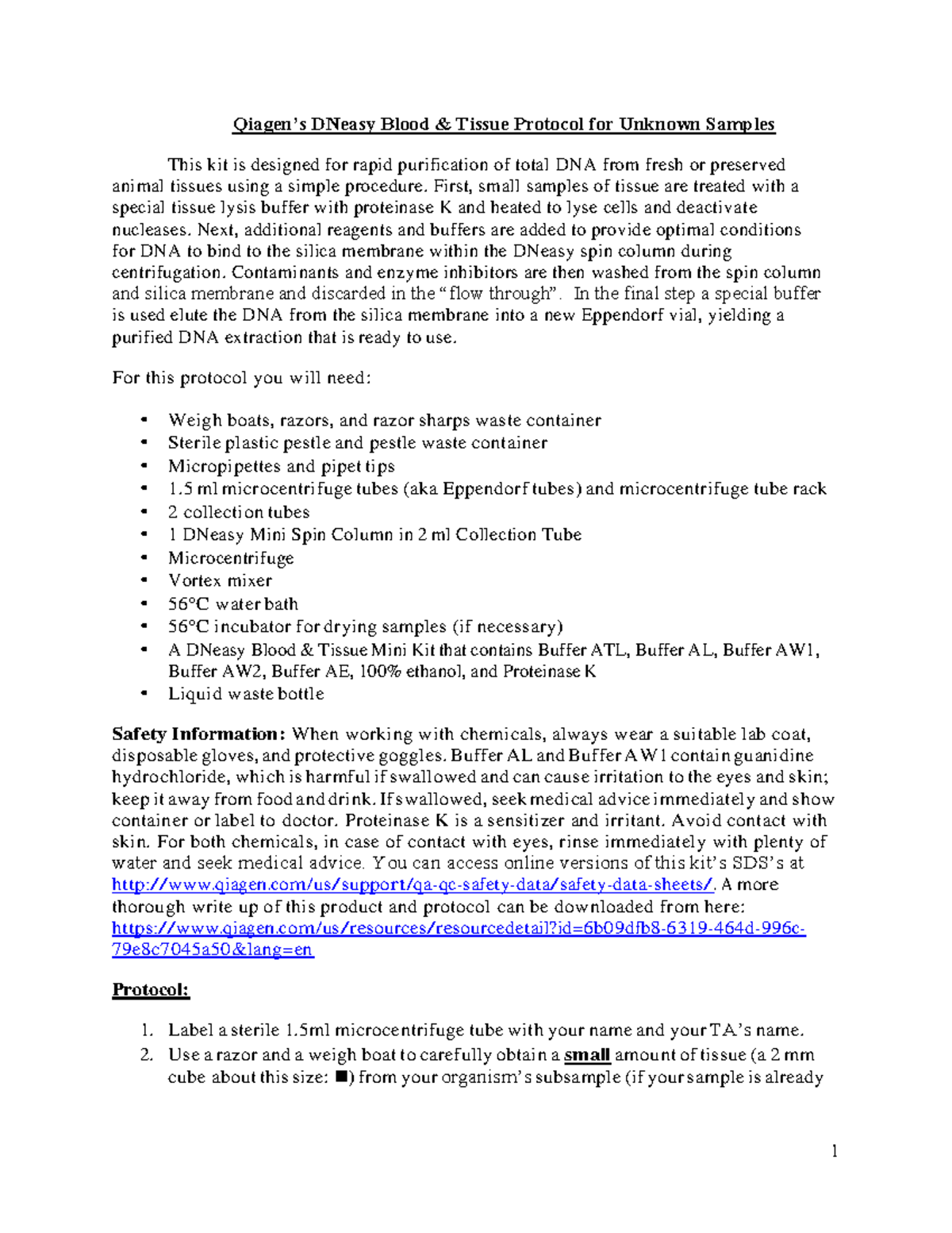 Qiagen+Blood+Tissue+DNeasy+Mini+Kit - 1 Qiagen’s DNeasy Blood & Tissue ...