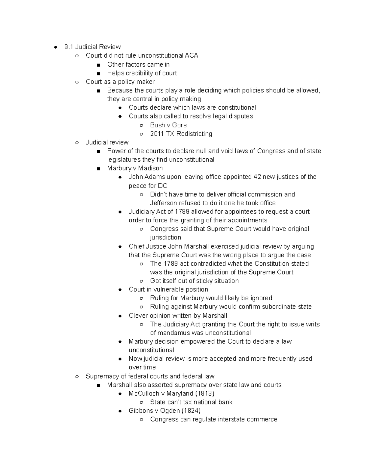 Module 9 Lecture Notes - 9 Judicial Review Court did not rule ...