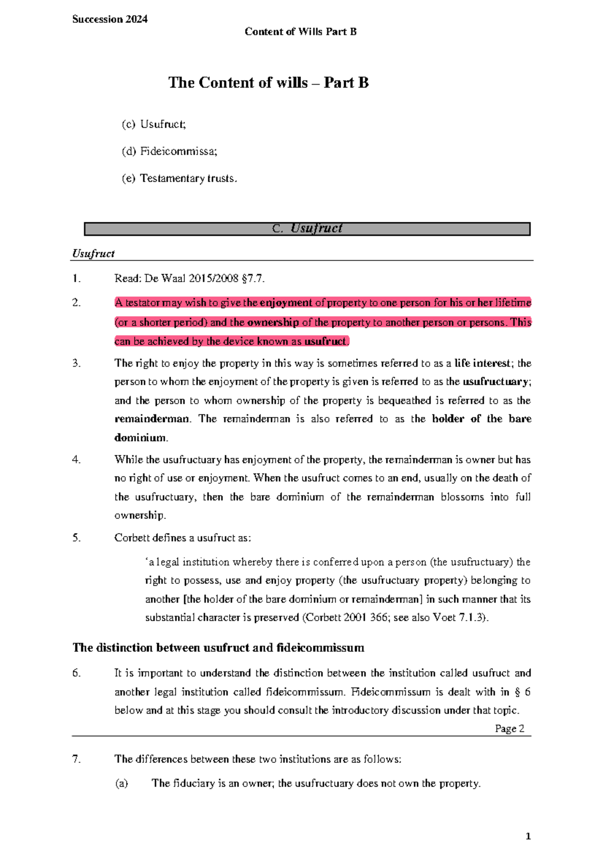 Contents of wills 2 - Part B - Content of Wills Part B The Content of ...