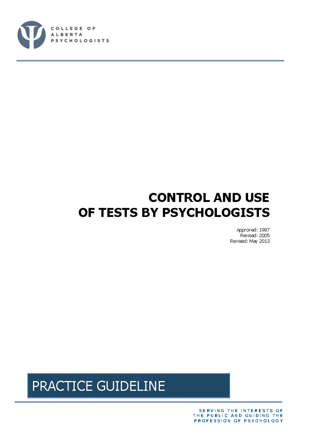 Control And Use Of Tests - S E R V I N G T H E I N T E R E S T S O F T ...