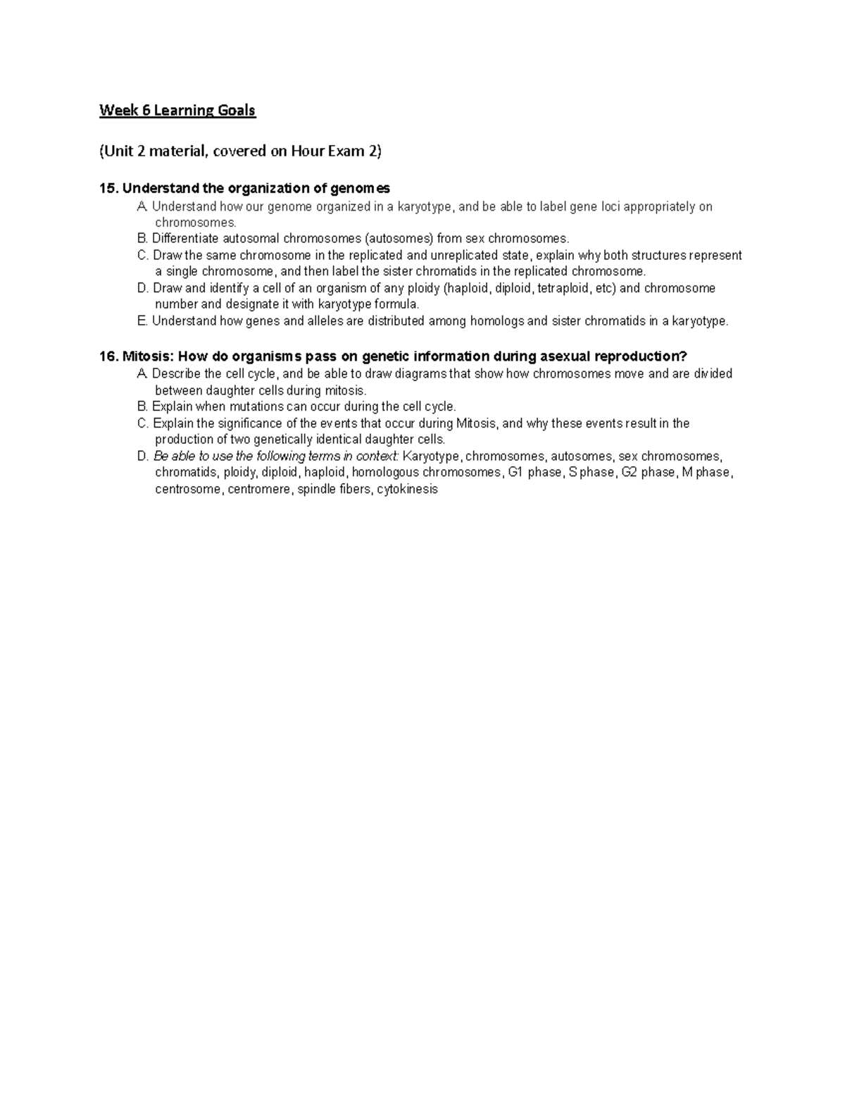 Week 6 Learning Goals - Week 6 Learning Goals (Unit 2 material, covered ...
