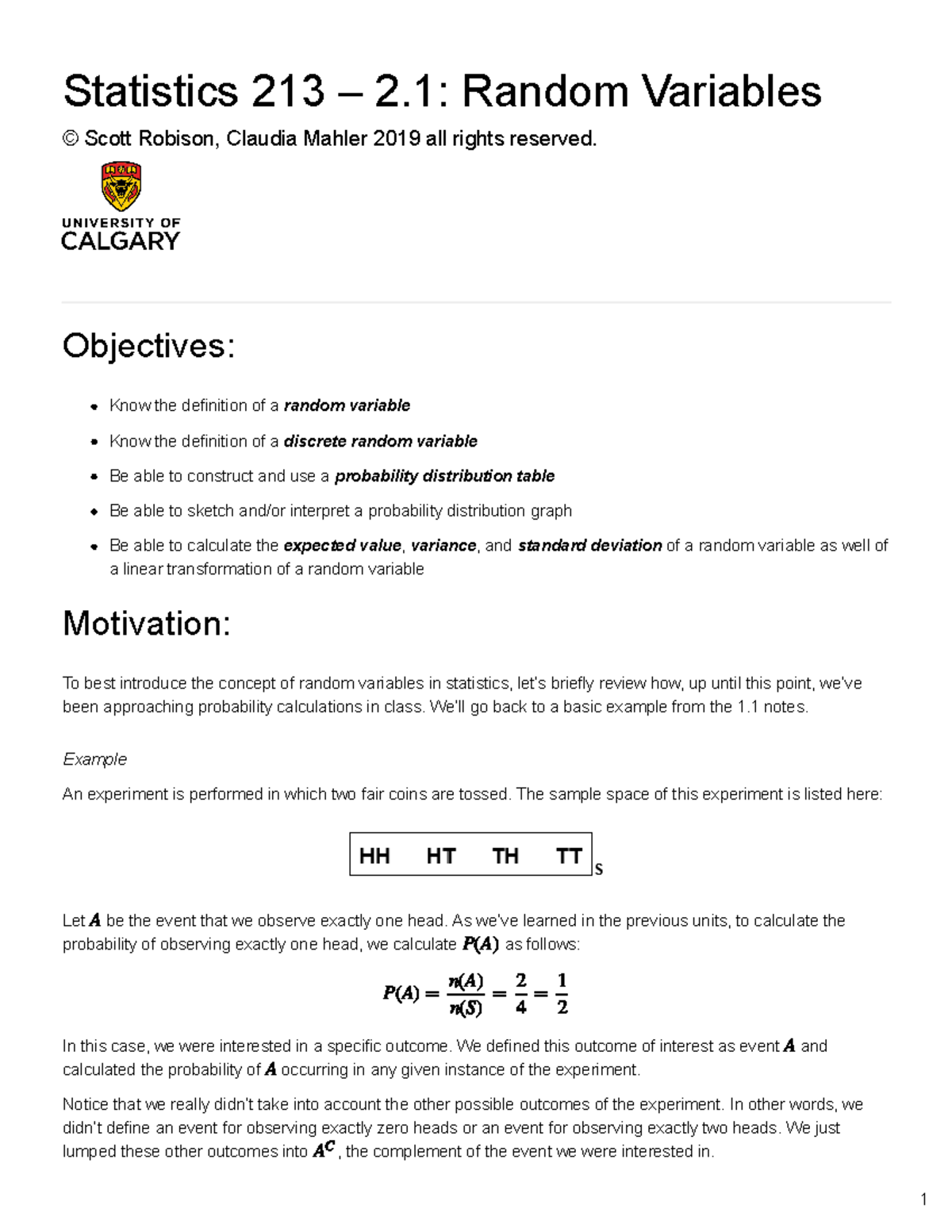 2.1 Random Variables - Notes for stat 213 with mahler - Statistics 213 ...