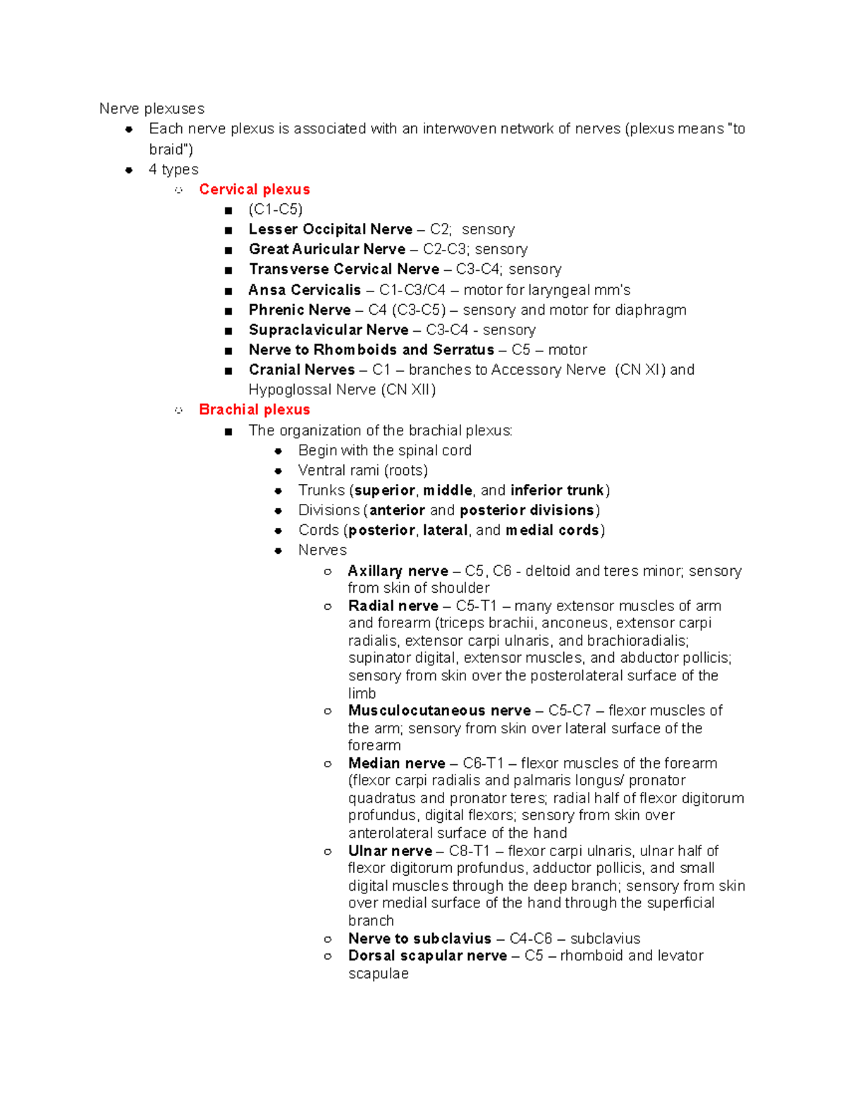 Nerve Plexuses - Nerve plexuses Each nerve plexus is associated with an ...