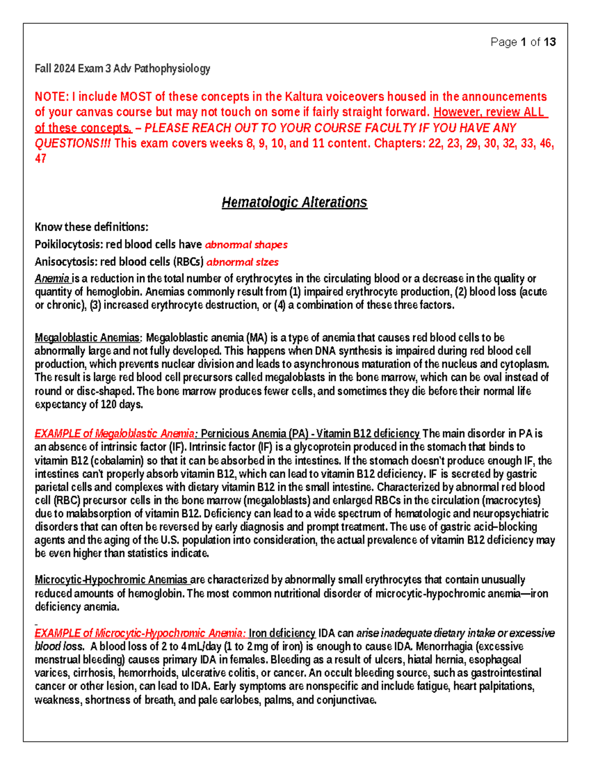 Focused Review Exam 3 - study guide - Fall 2024 Exam 3 Adv ...