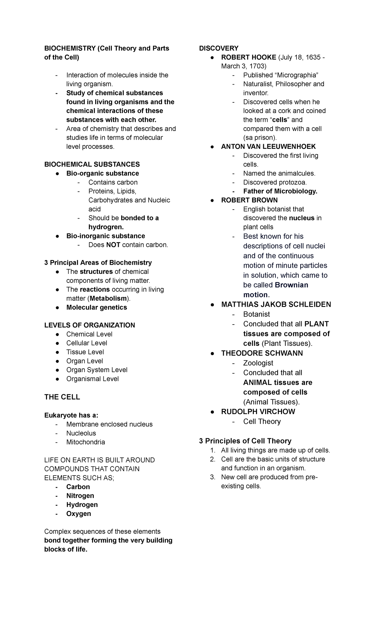 Biochemistry (Cell Theory and Parts of the Cell) - BIOCHEMISTRY (Cell ...