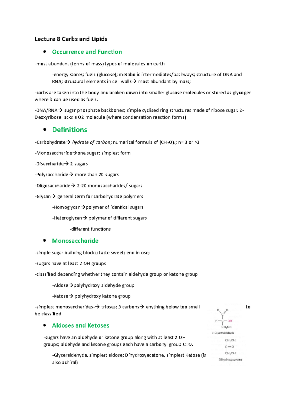 Lecture 8 carbs and lipids - Lecture 8 Carbs and Lipids Occurrence and ...