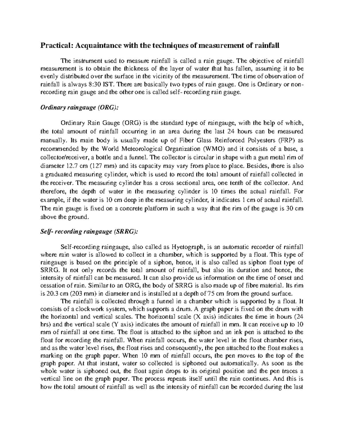 Acquaintance with the techniques of measurement of rainfall - The ...