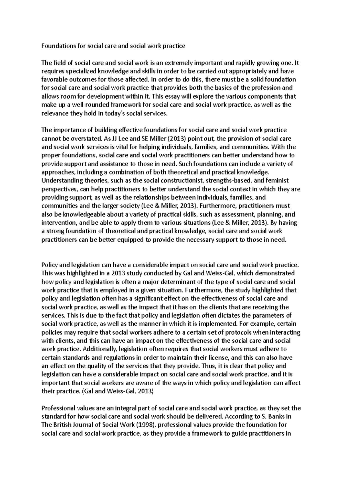 Foundations for social care and social work practice - It requires ...