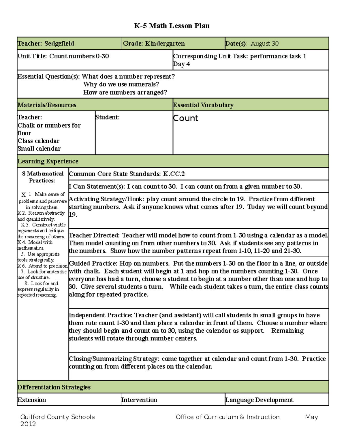 Unit 5 task part 4 - Unit 5 task part 4 - K-5 Math Lesson Plan Teacher ...