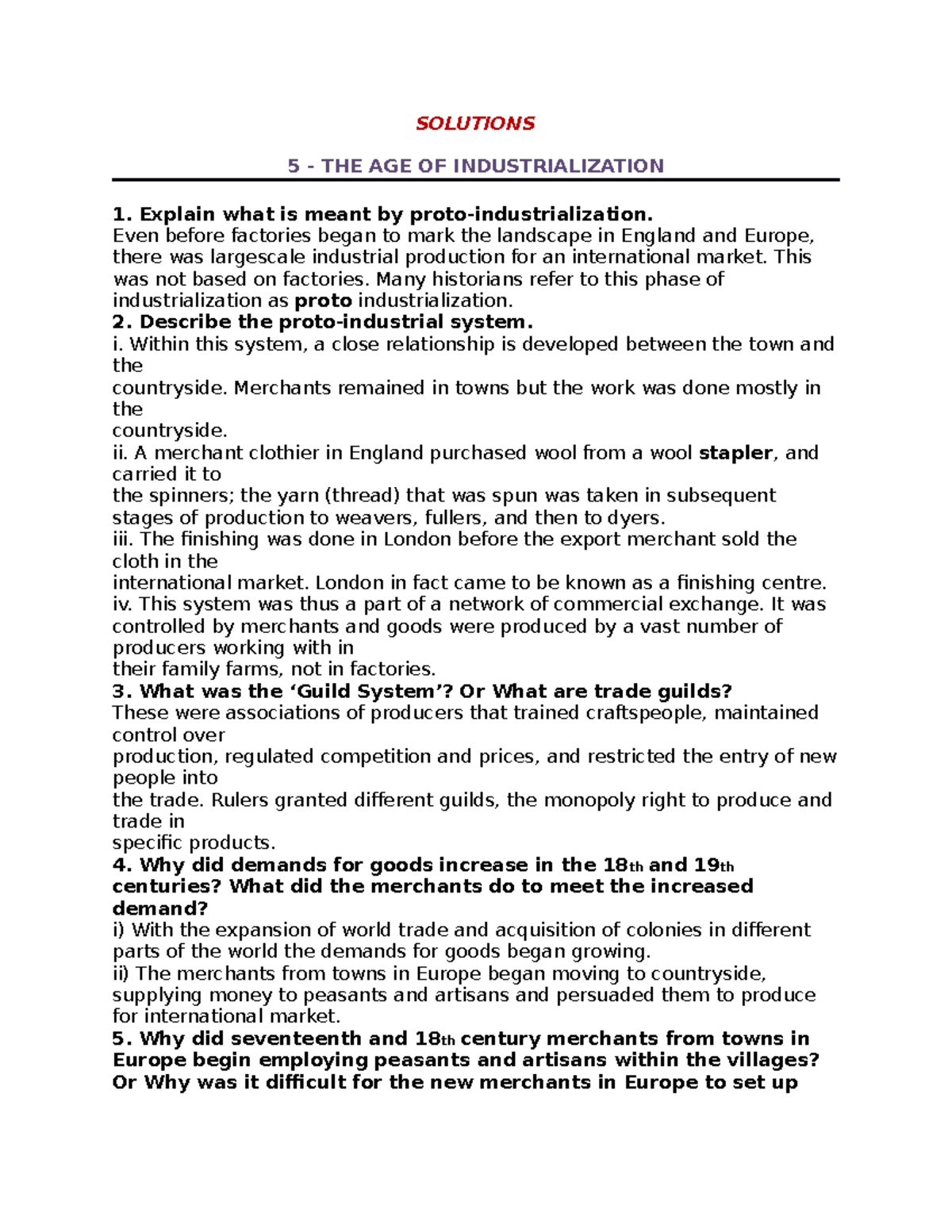 Industrialisation notes - SOLUTIONS 5 - THE AGE OF INDUSTRIALIZATION ...
