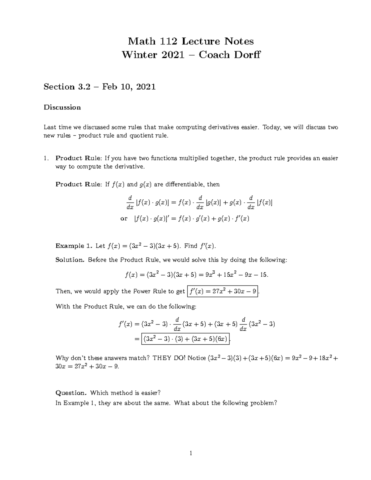 Sect 3 2 - Calc review sheet - Math 112 Lecture Notes Winter 2021 ...