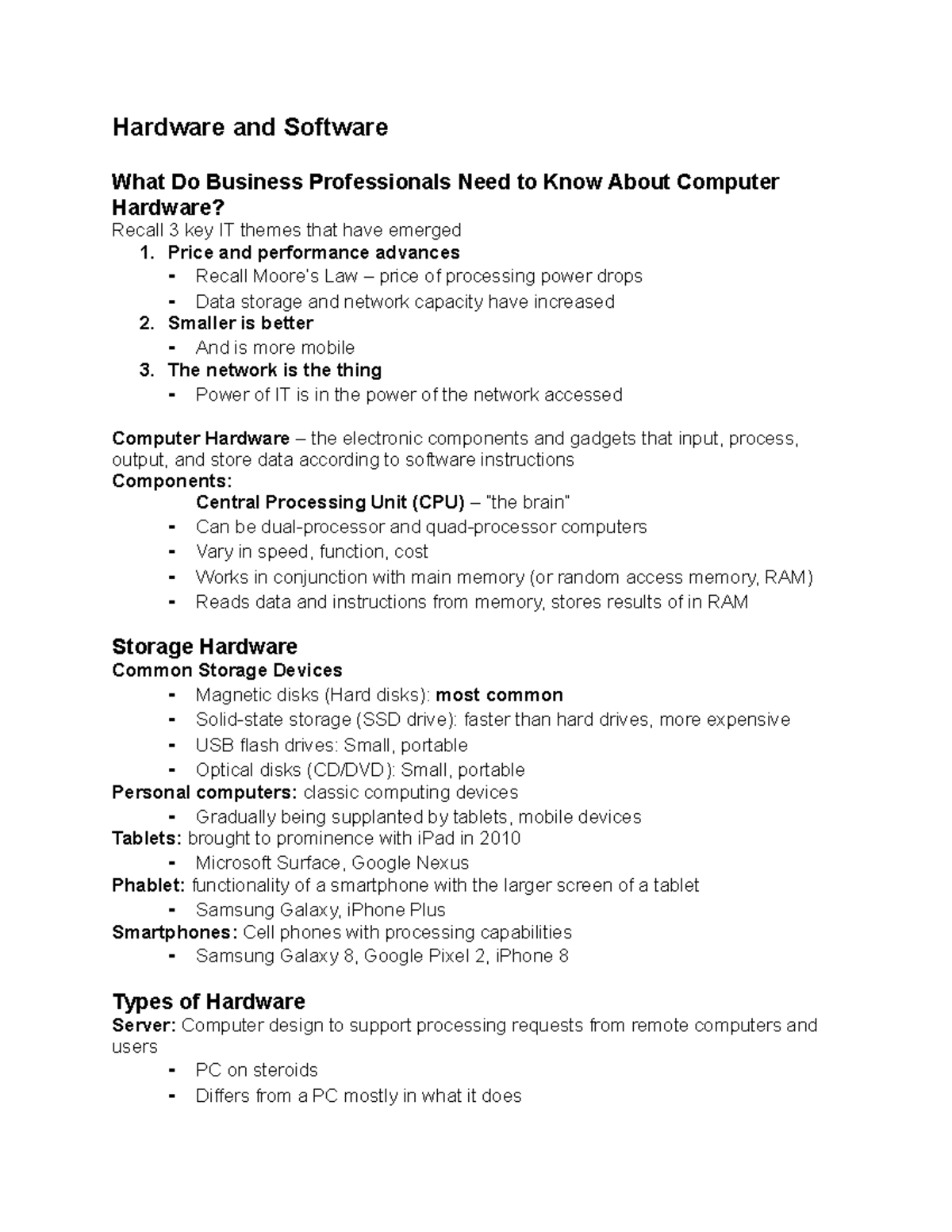 Chapter 4 - Notes - Hardware and Software What Do Business ...