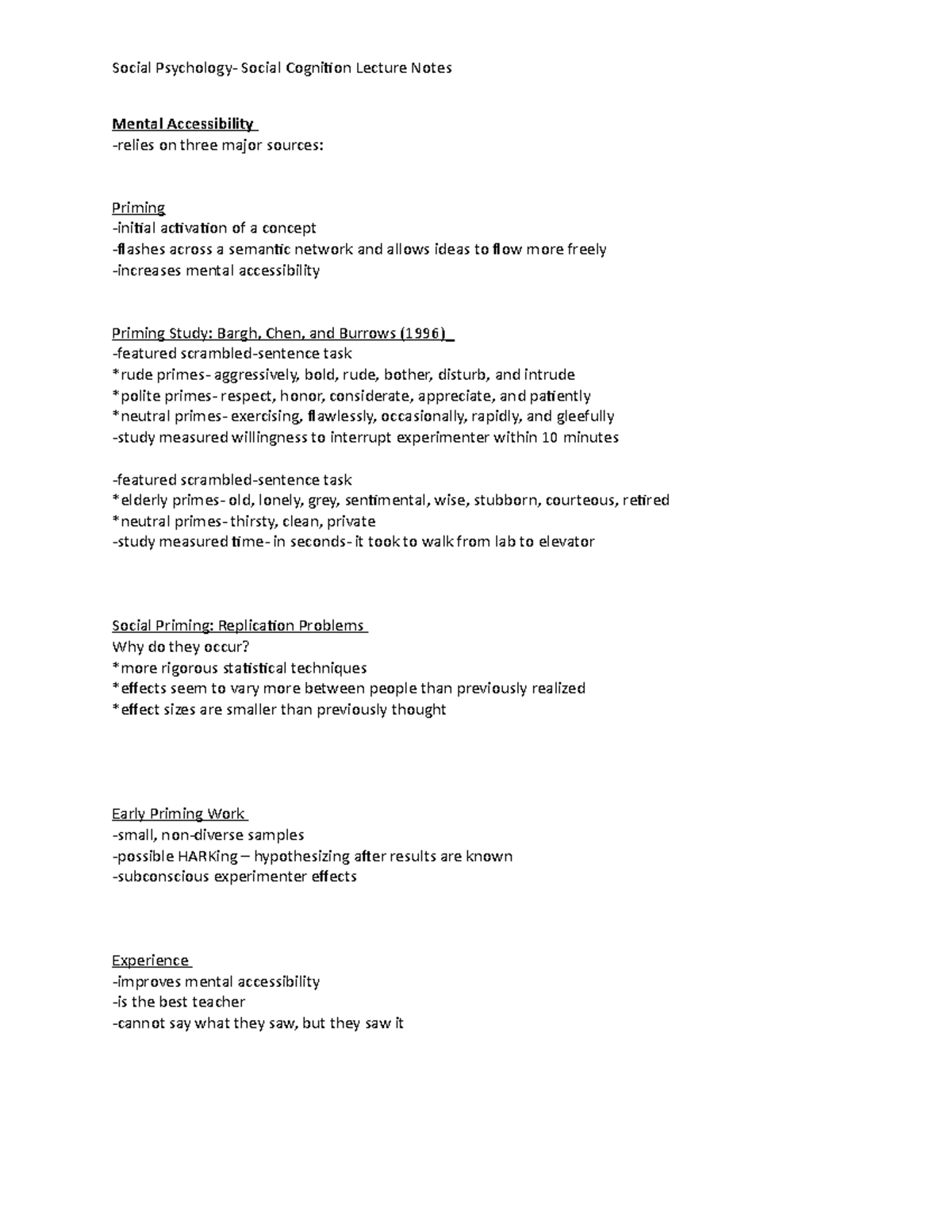 Social Cognition Lecture Notes 2 Social Psychology Social Cognition Lecture Notes Mental