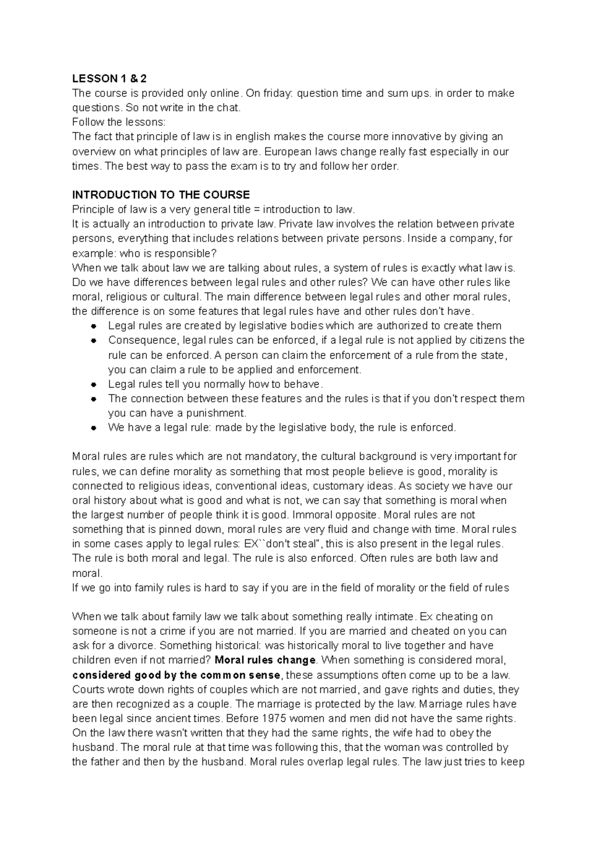 principle of law lesson 1 and 2 - LESSON 1 & 2 The course is provided ...